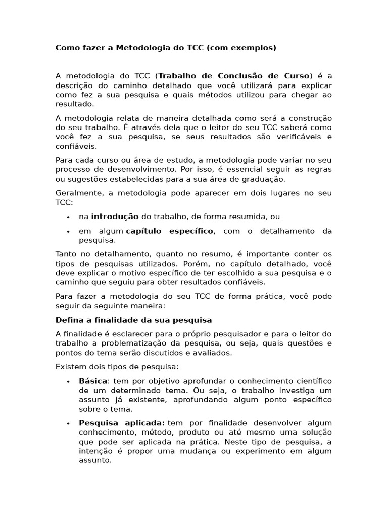 Como Fazer A Metodologia Do TCC | PDF | Método científico | Metodologia