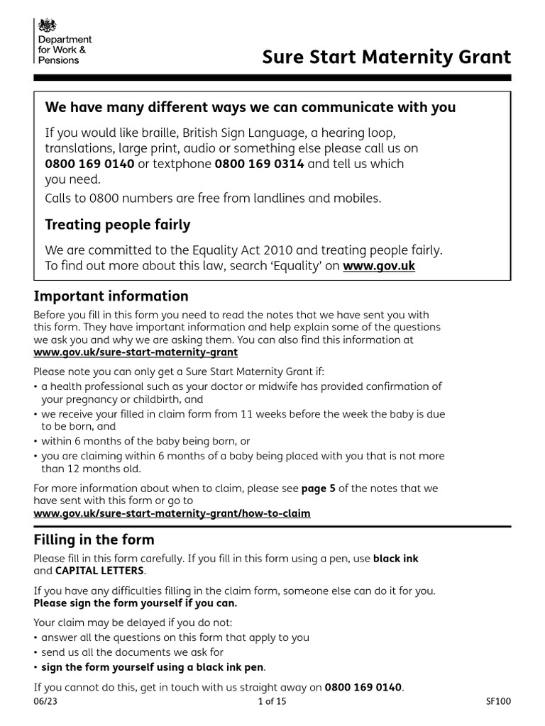 Sure Start Maternity Grant sf100 | PDF