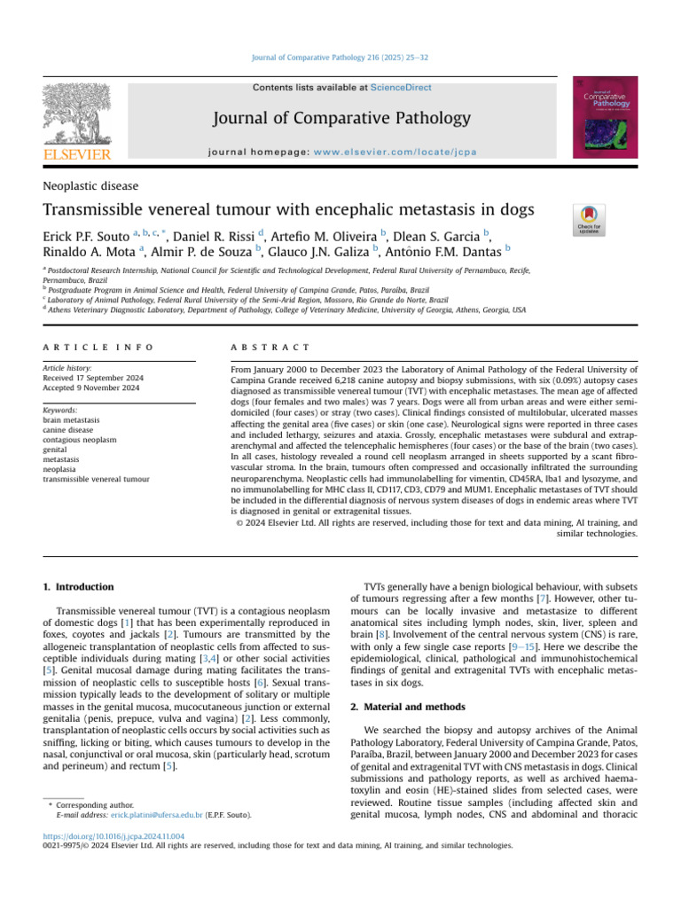Transmissible Venereal Tumour With Encephalic Metastasis in Dogs | PDF ...