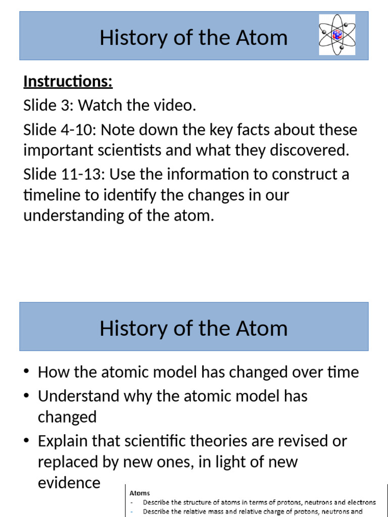 Chemistry Term1 Week1 Lesson2 Atomic Structure History | PDF | Atoms ...
