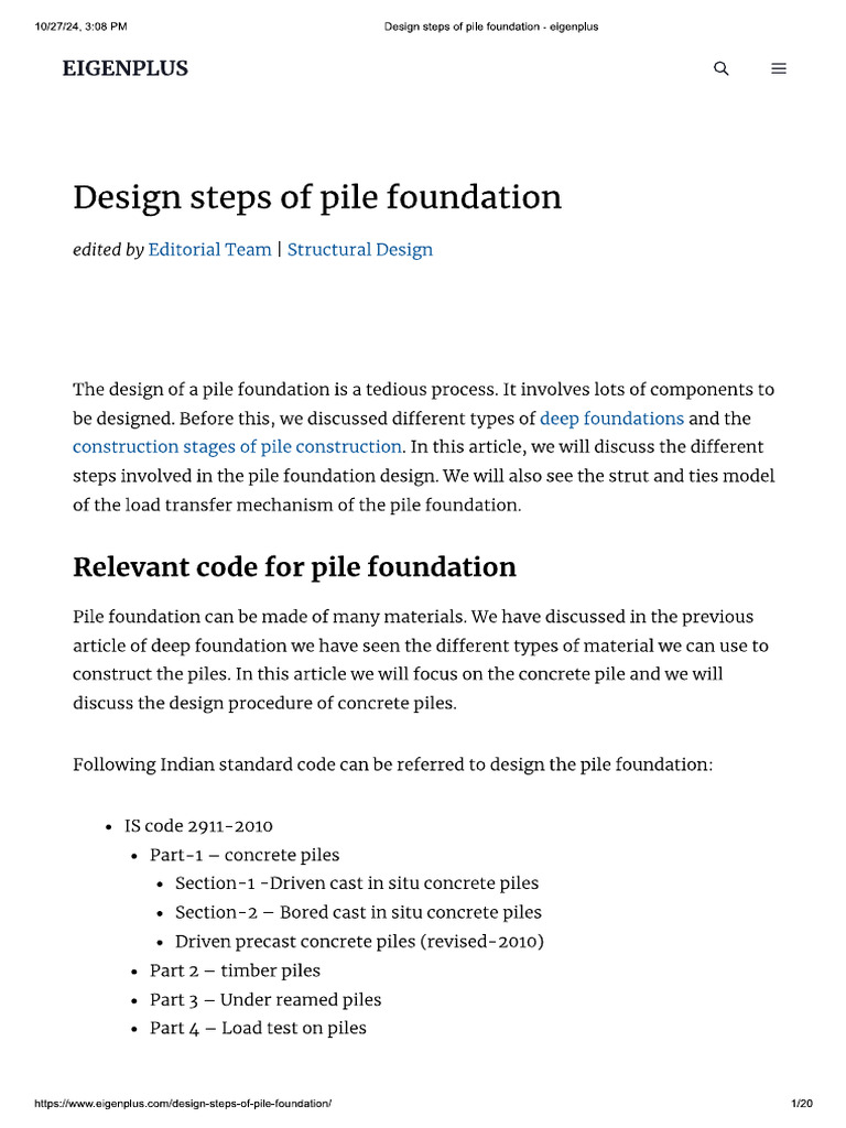 Design of pile foundation-Eigenplus | PDF