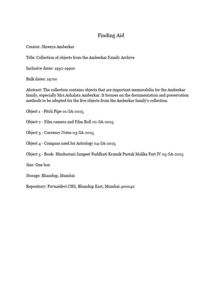 207 Finding Aid Shreeya Amberkar SEC | PDF