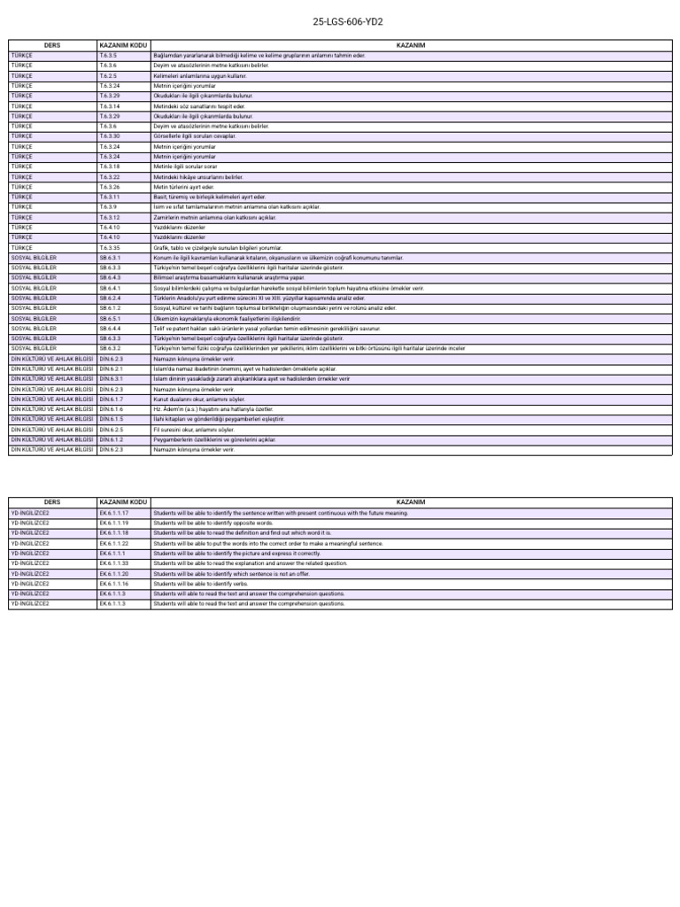 25-LGS-606-YD2 SÖZEL Sınav Özeti | PDF