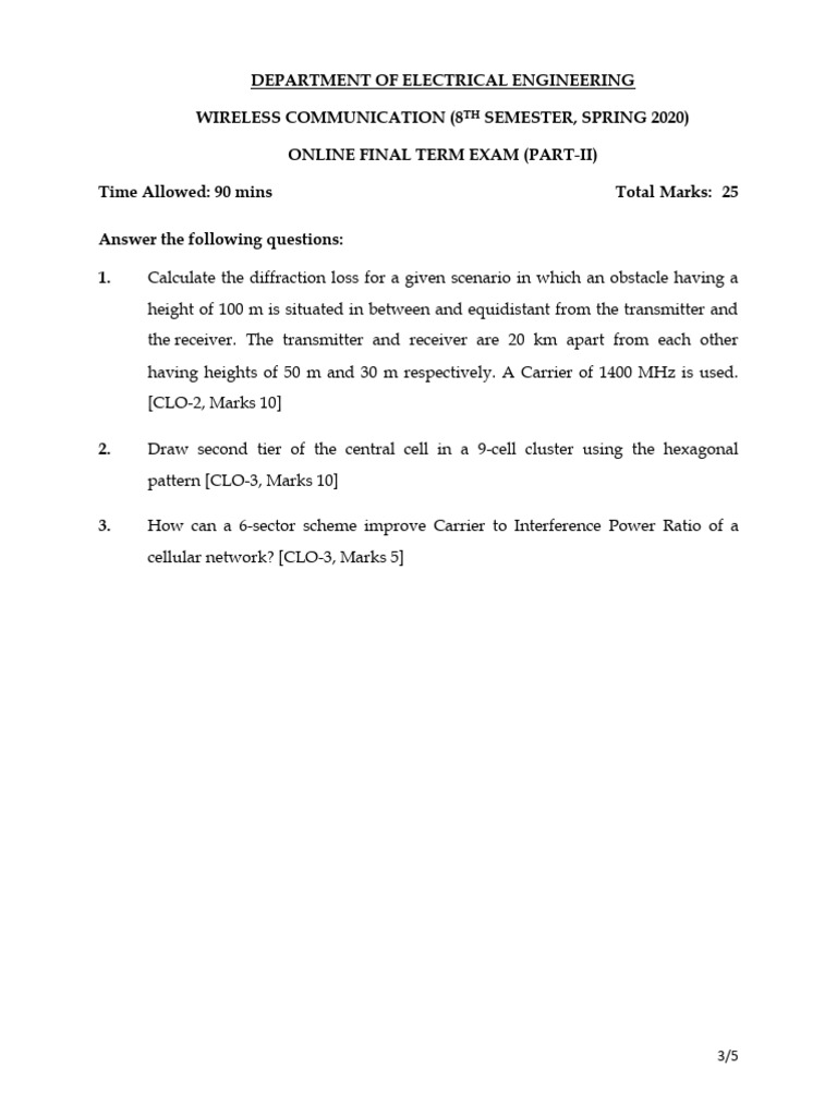 Wireless Communication Final Exam 2020 | PDF