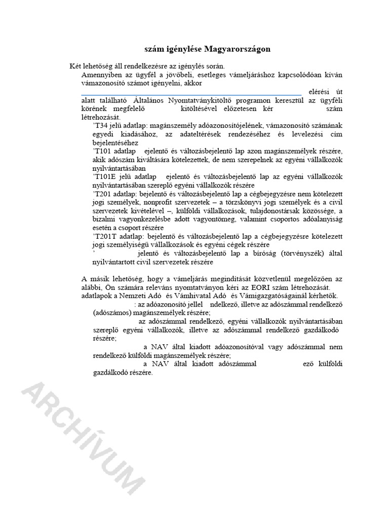 EORI Szam Igenylese | PDF