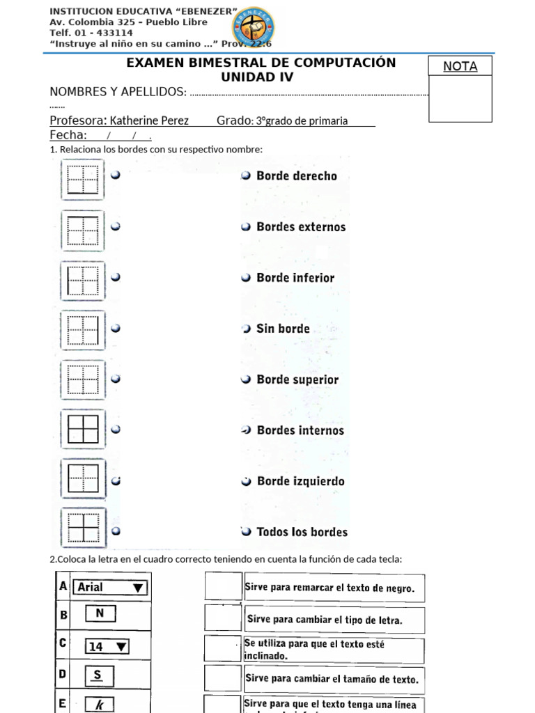 Examen Bimestral Unidad 4 Compu, 3ero | PDF