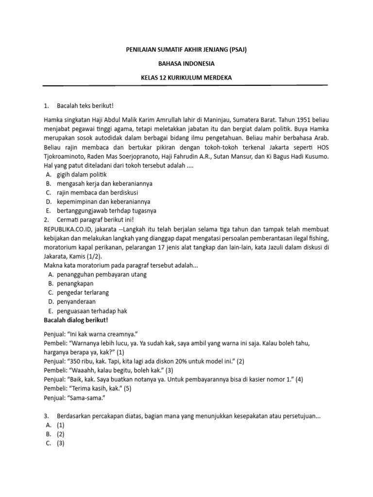 Latsol Psaj - Genius 2024-2025 - BHS Indonesia - 12 Sma 1 - Re | PDF