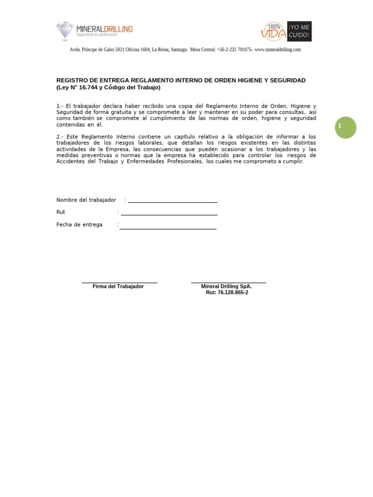 Entrega Reglamento Interno | PDF