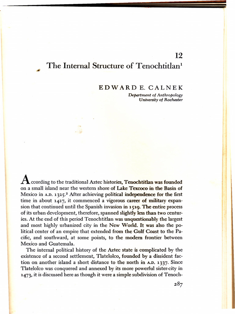 Calnek - The Internal Structure of Tenochtitlán | PDF