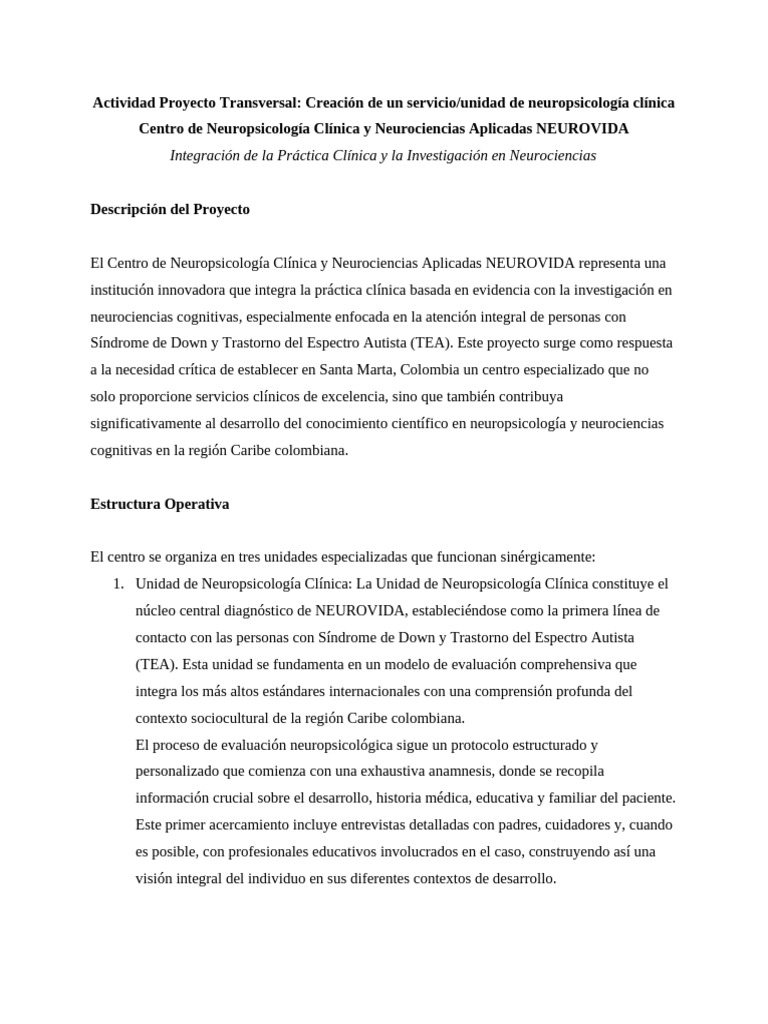 Actividad Proyecto Transversal | PDF | Neuropsicología | Autismo