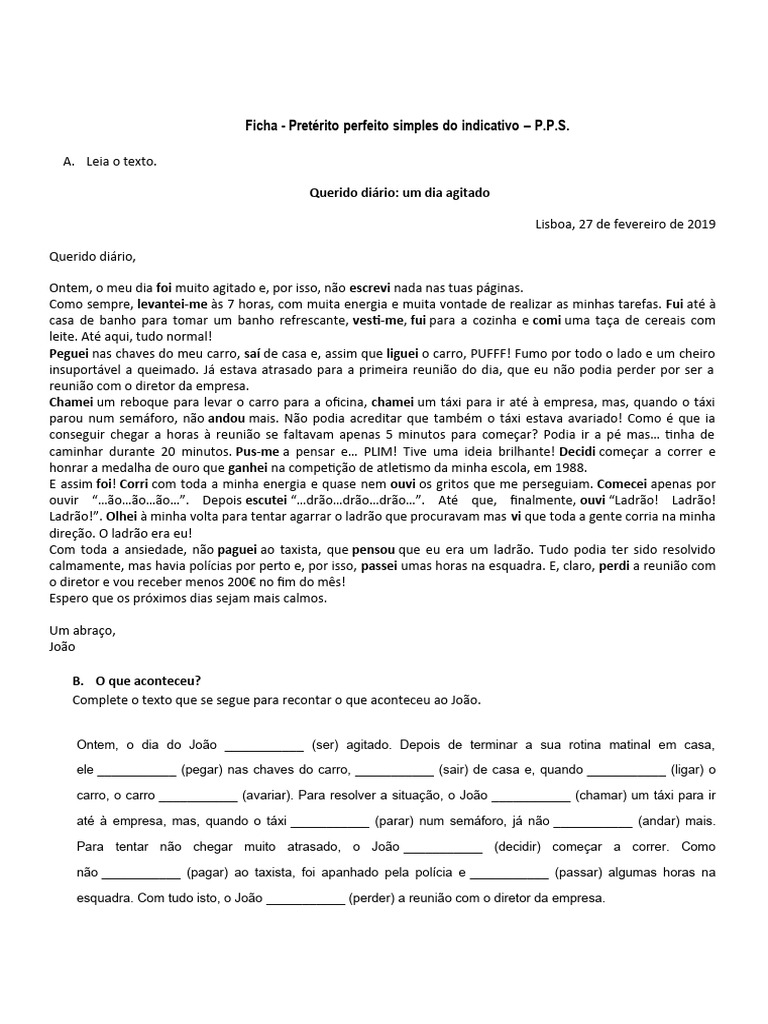 Preterito Perfeito Simples Verbos Regulares e Irregulares | PDF ...