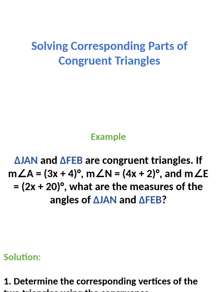 Quizsolving Corresponding Parts of Conguent Triangles | PDF | Triangle ...
