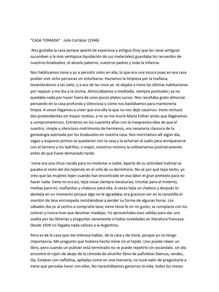 Casa Tomada: Relato de Julio Cortázar | PDF