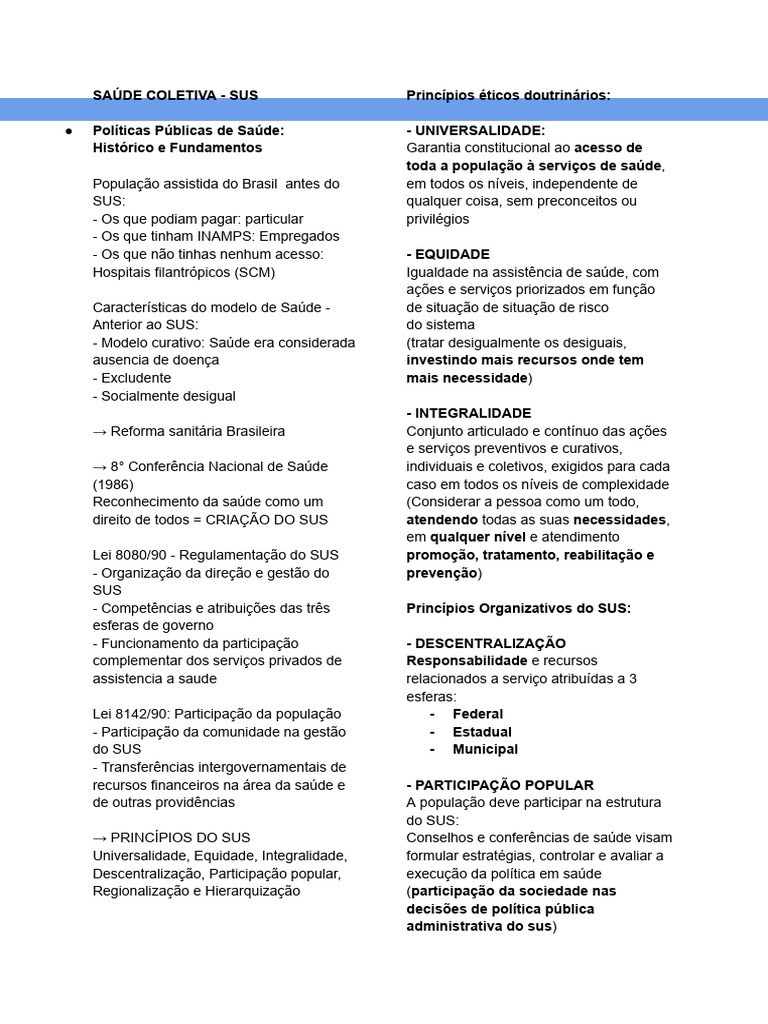Resumo SAÚDE COLETIVA - SUS - Odontologia | PDF | Sistema de saúde ...