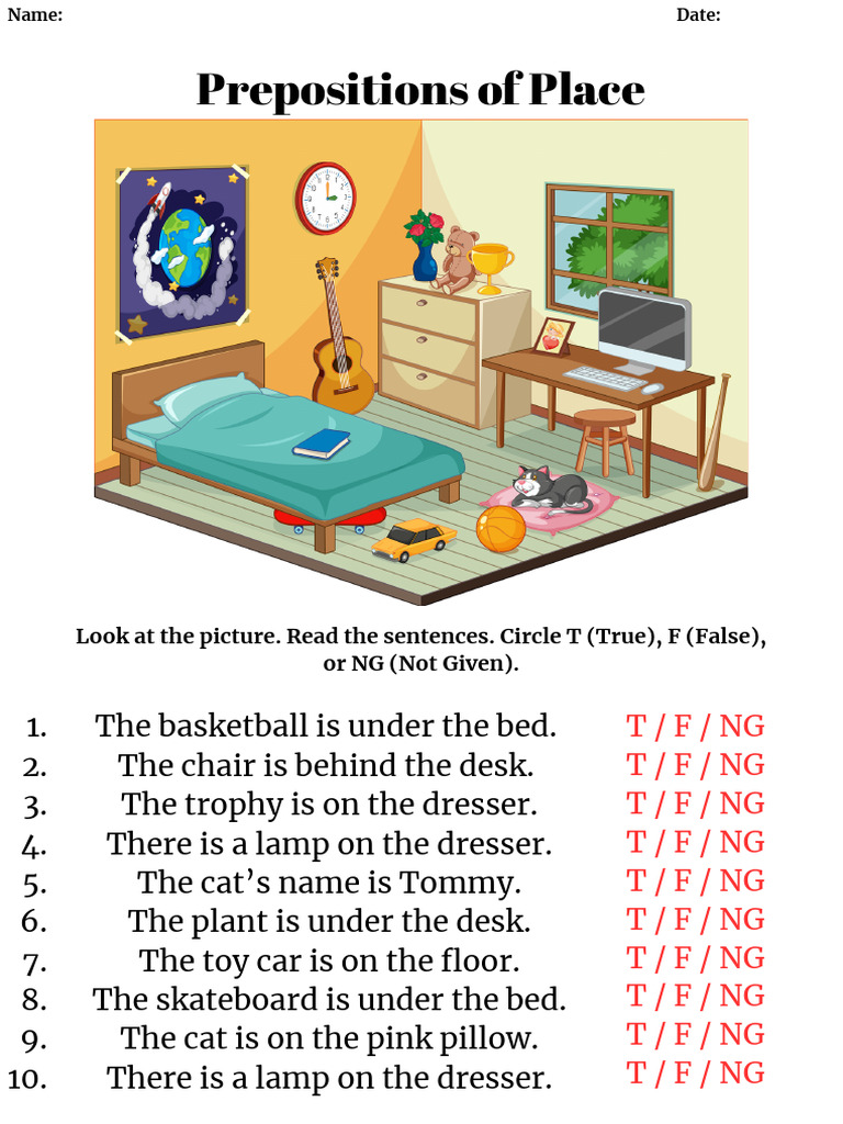 Prepositions of Place Worksheet | PDF