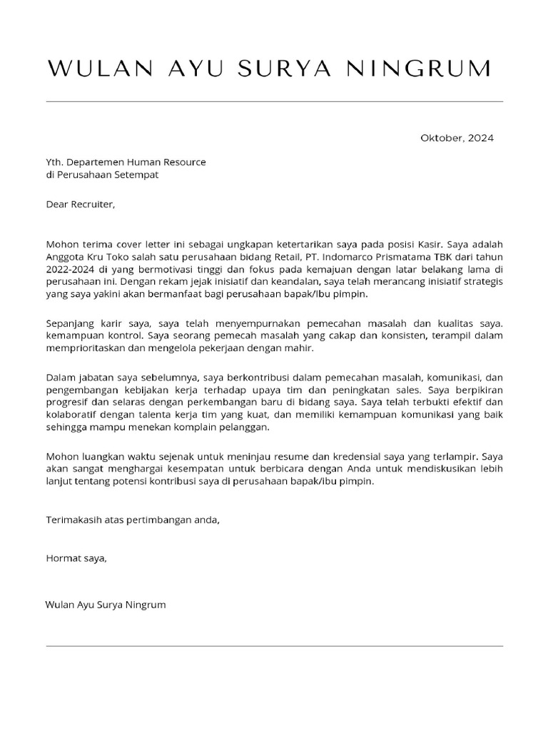 Surat Lamaran Kerja | PDF