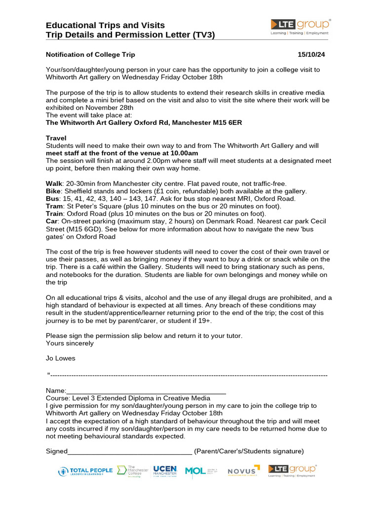 Whitworth Permission Letter TV3 | PDF | Transport