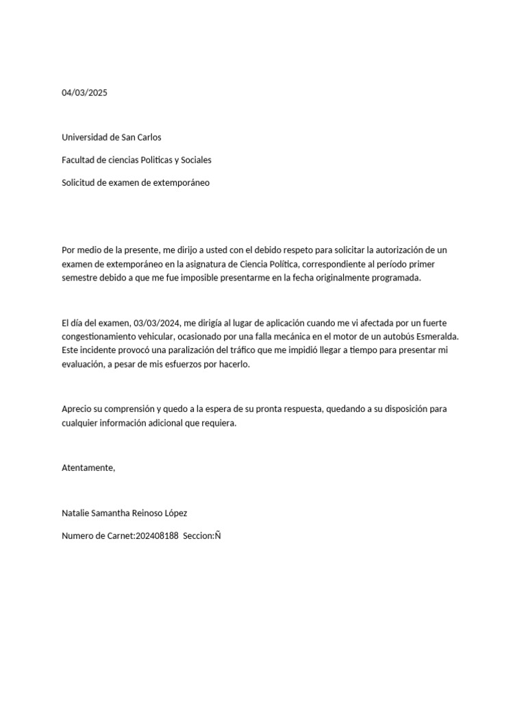 Solicitud de examen extemporáneo USC | PDF