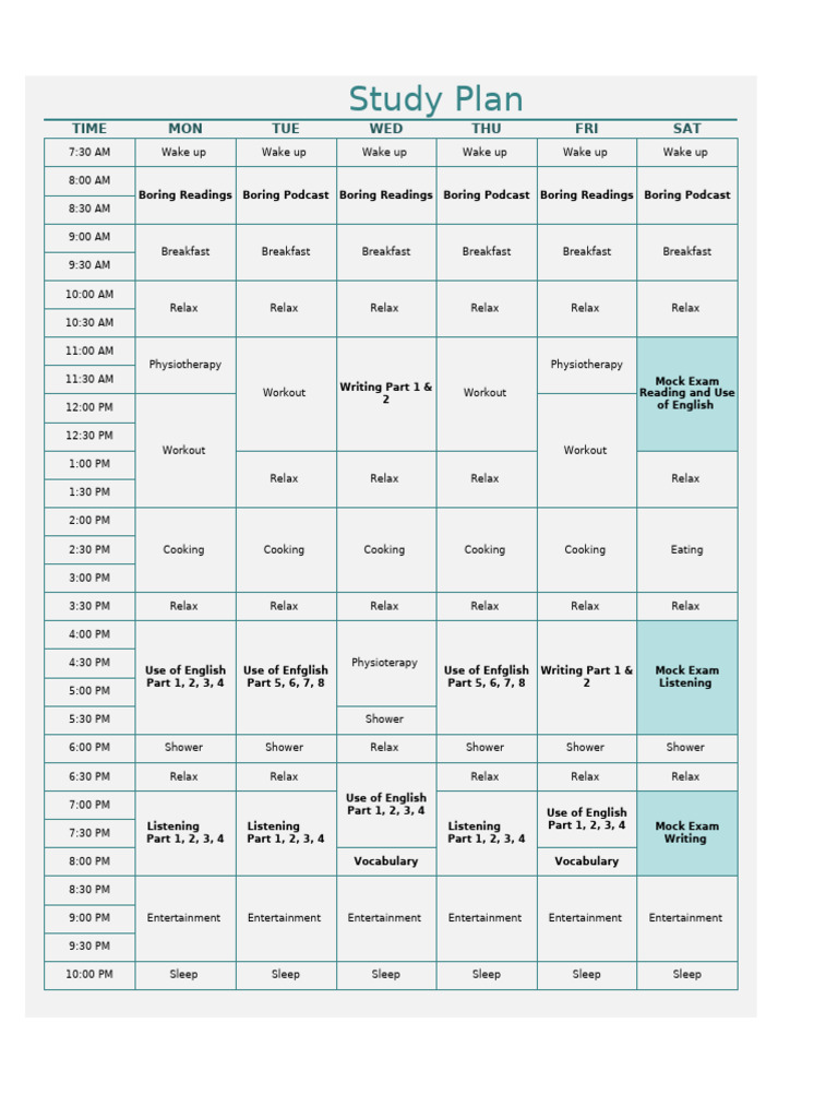 Weekly Study Plan Schedule | PDF