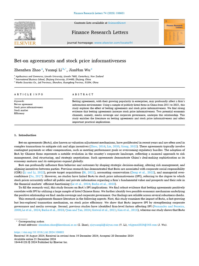Impact of Betting Agreements on Stock Prices | PDF | Stocks | Risk