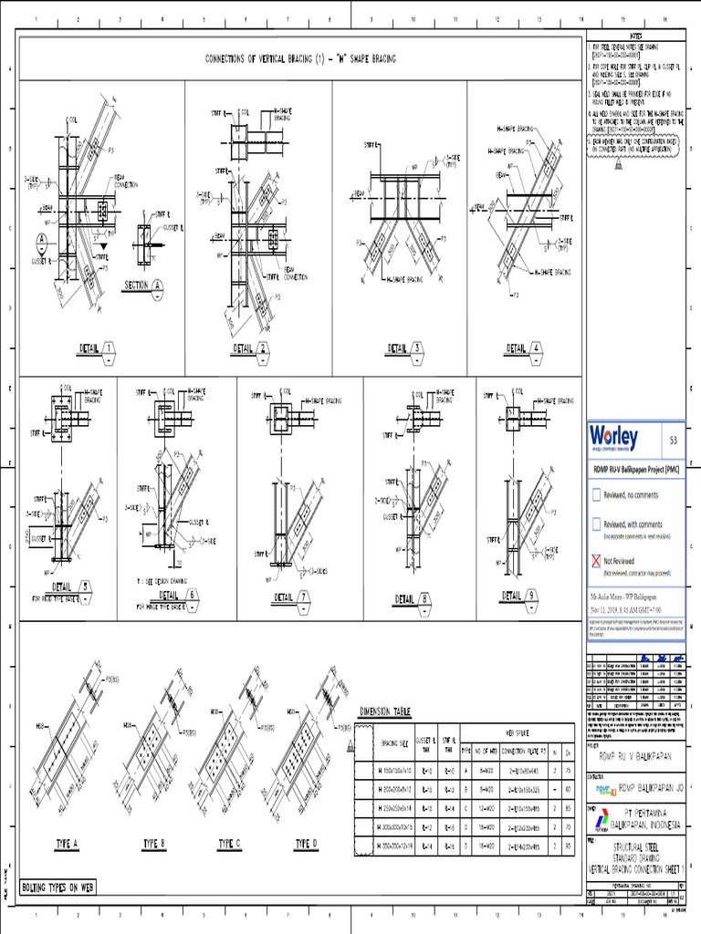 Structural Steel STD DWG Vertical Bracing Connection Sheet 1 | PDF