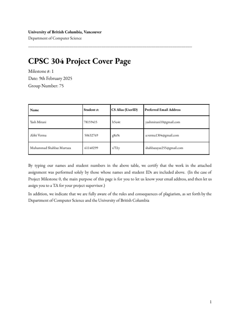 304 Project Milestone 1 | PDF | Databases | Computing