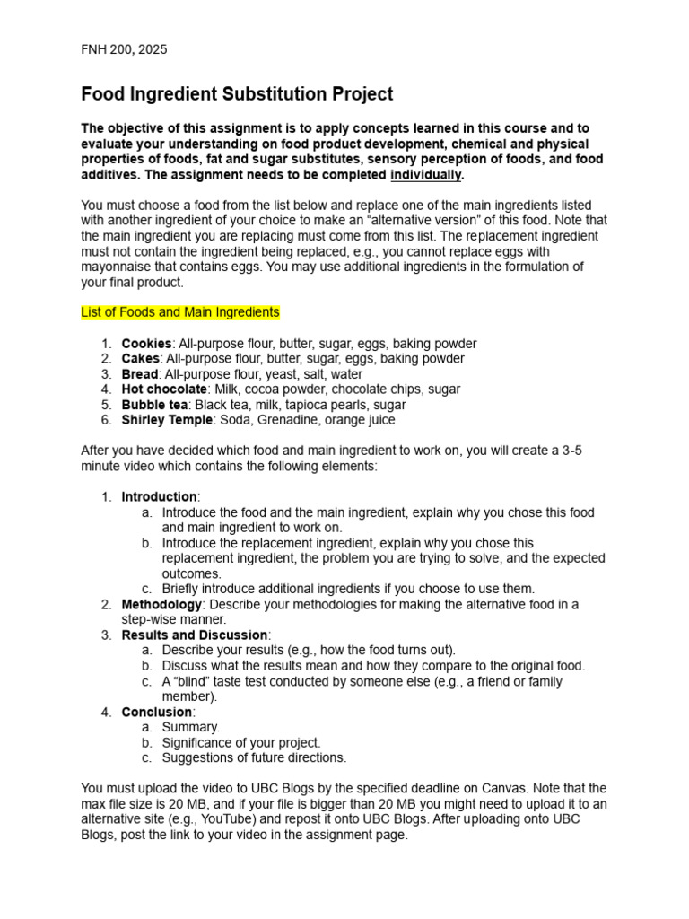 Food Ingredient Substitution Project Guide | PDF | Chocolate | Baking ...