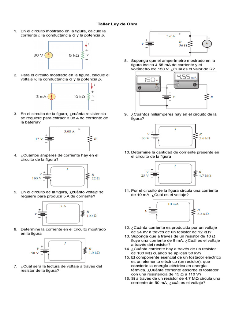 Ejercicios de Ley de Ohm y Circuitos Eléctricos | PDF | Red eléctrica ...
