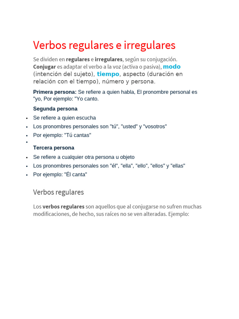 Verbos Regulares e Irregulares Noveno | PDF | Verbo | Lingüística