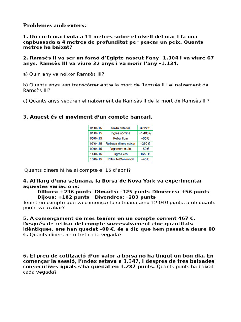 3.Problemes amb enters | PDF