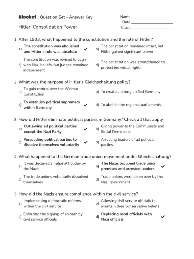 Hitler Consolidation ANSWER KEY | PDF | Nazi Germany | Gestapo