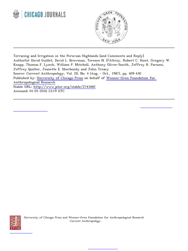 David Guillet - Terracing and Irrigation in The Peruvian Highlands (And ...