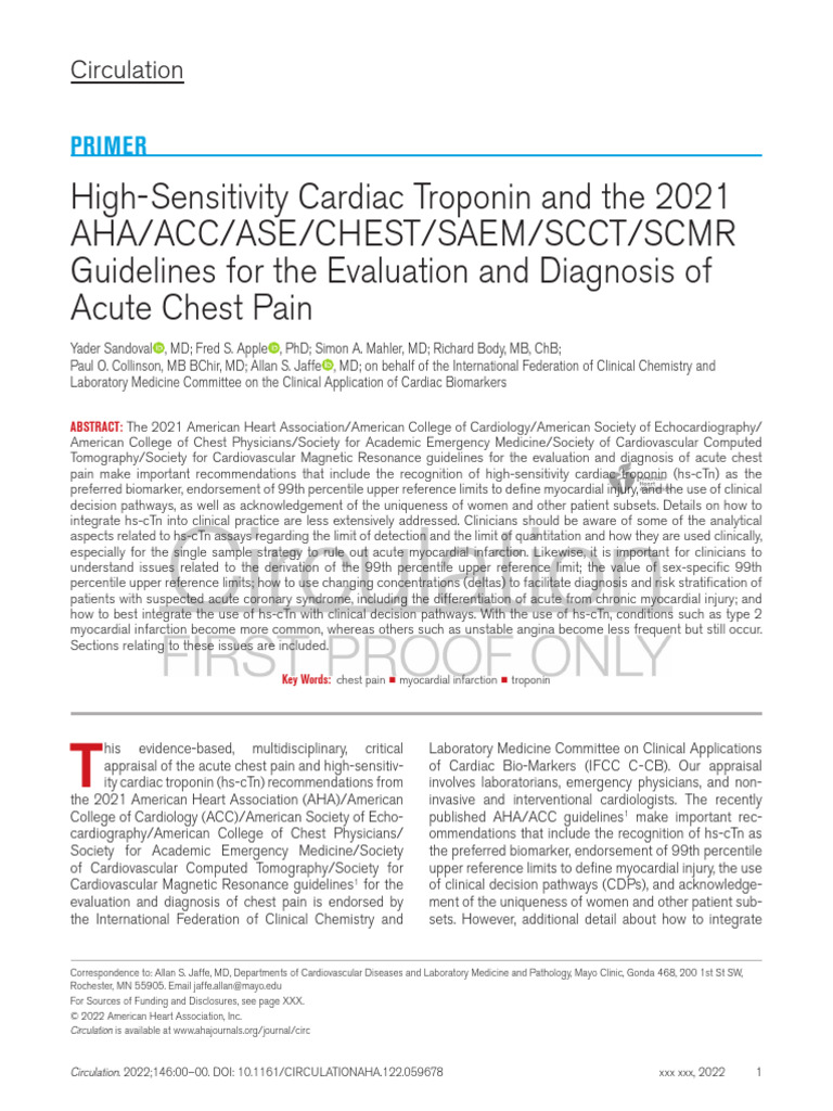 High-Sensitivity Cardiac Troponin and The 2021 Aha/Acc/Ase/Chest/Saem ...