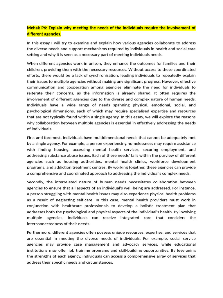 Agency Collaboration in Individual Care Needs | PDF | Social Work ...