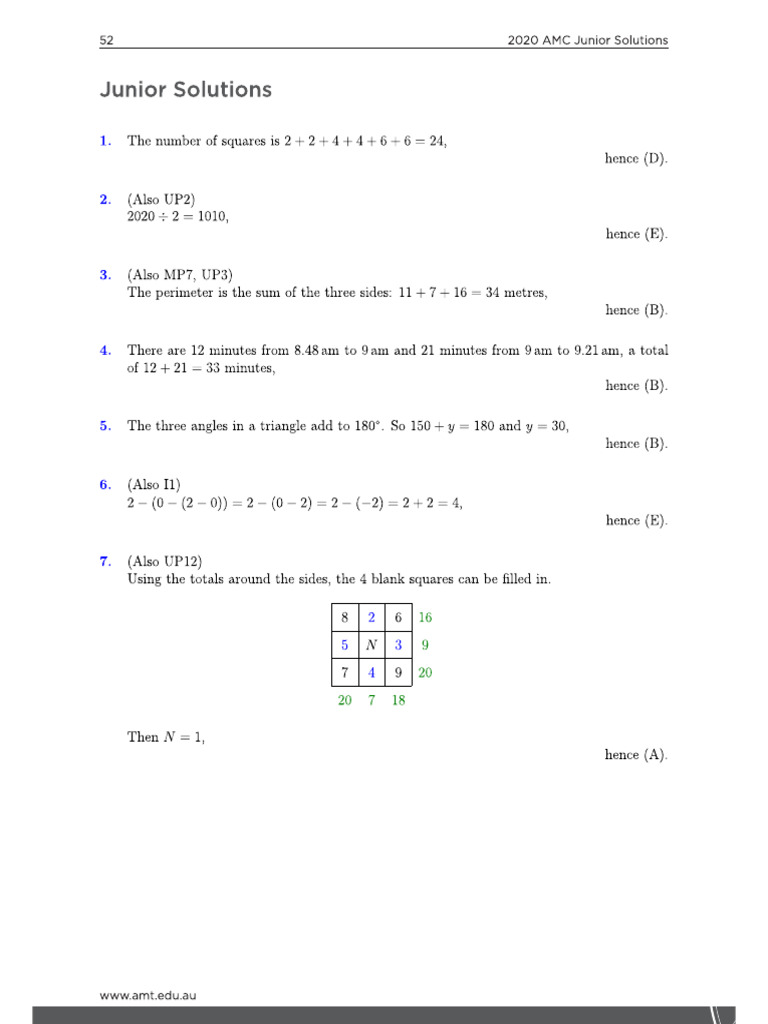 2020 Junior Solutions | PDF