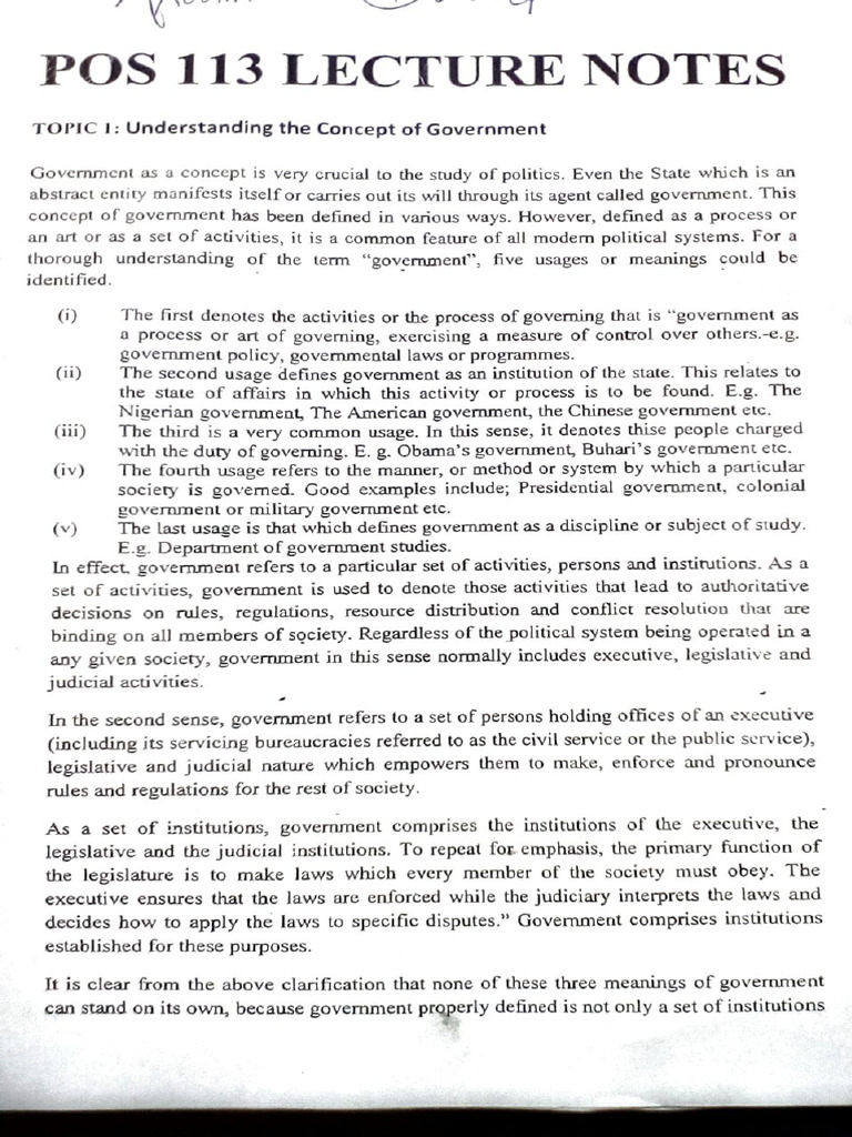 POS 113 Lecture | PDF