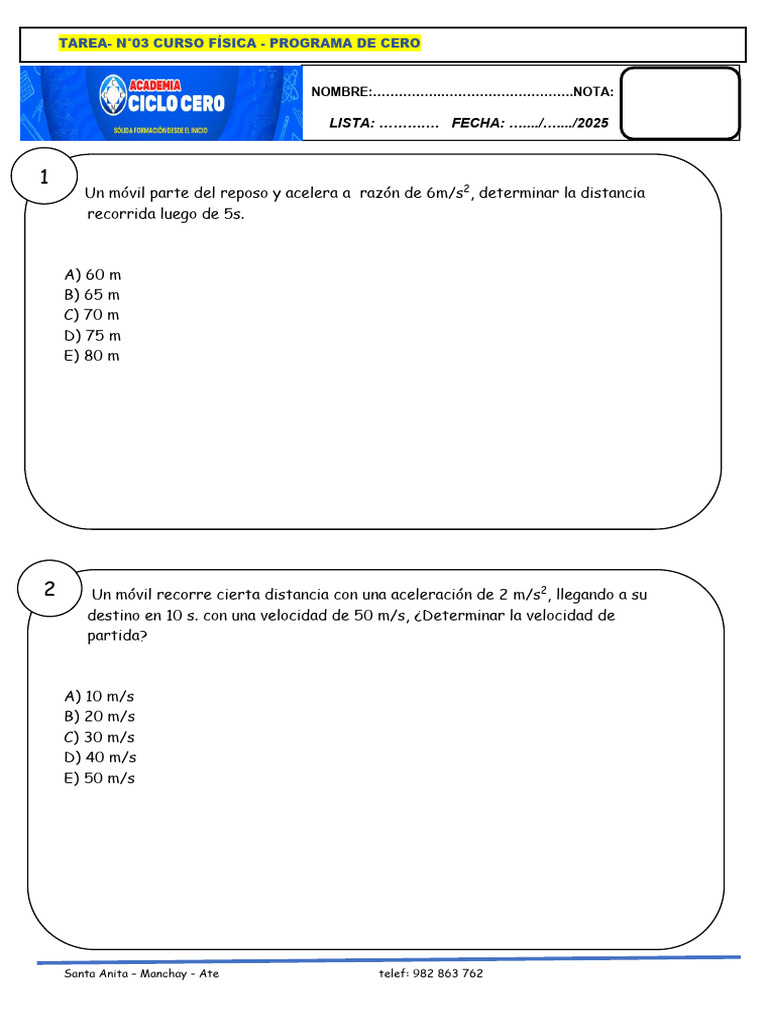 Tarea S3 Profesor Poma - Curso Fisica - Mate Desde Cero | PDF