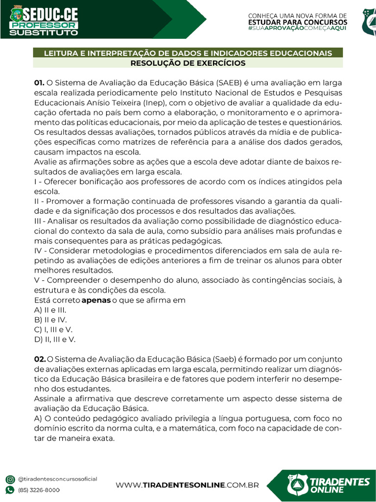 LEITURA E INTERPRETAÇÃO DE DADOS - RETAFINAL - EXERCICIOS | PDF