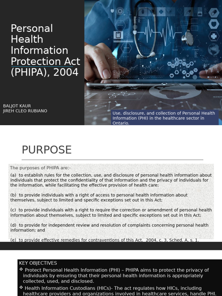 Personal Health Information Protection Act, 2004 (Baljot and Cleo ...