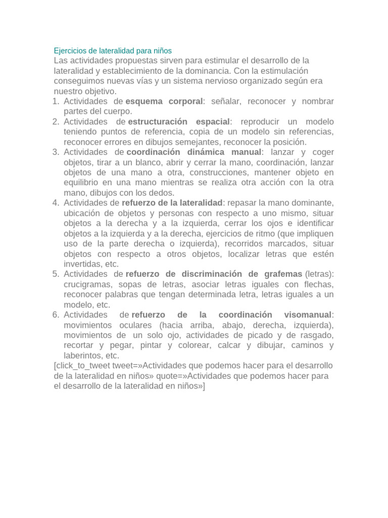 Ejercicios de Lateralidad para Niños | PDF