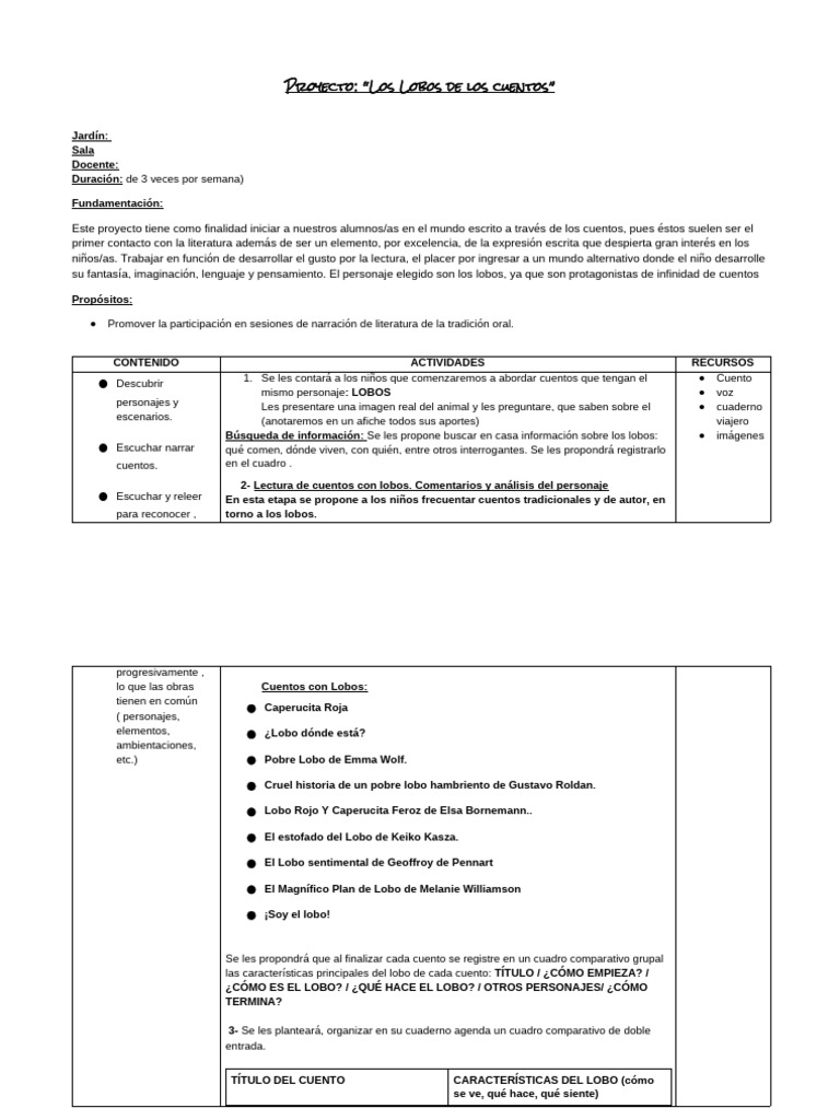 Proyecto - "Los Lobos de Los Cuentos" | PDF