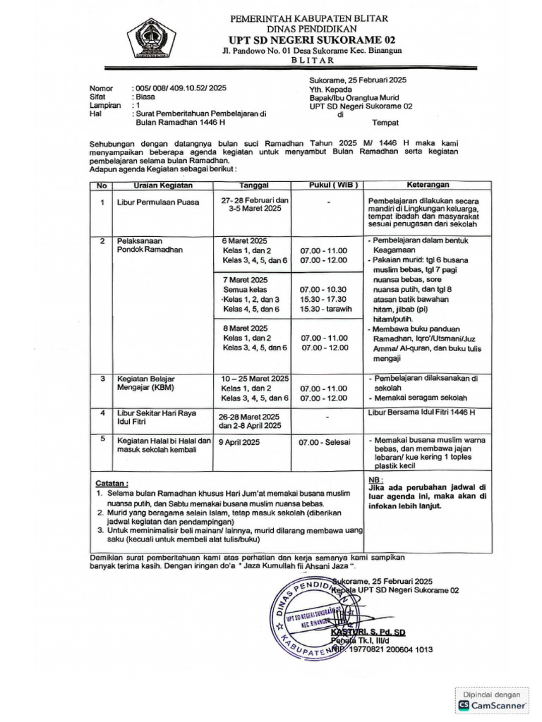 Surat Edaran Kegiatan Ramadhan 2025 | PDF