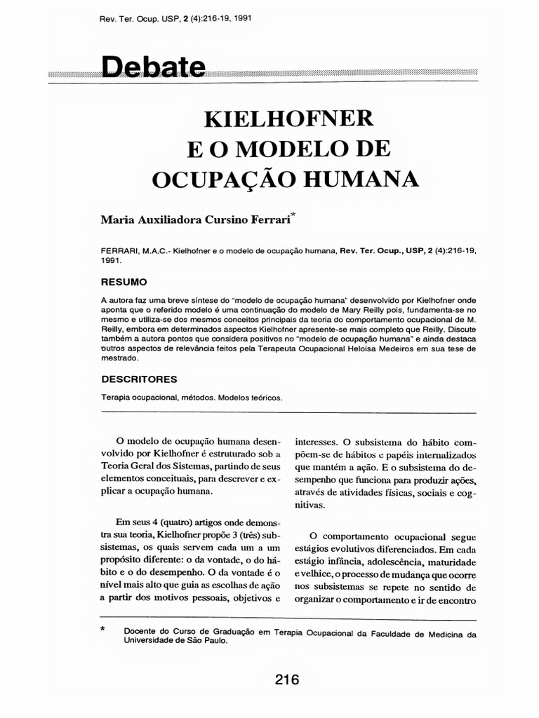 Modelo de Ocupação Humana de Kielhofner | PDF | Comportamento | Teoria