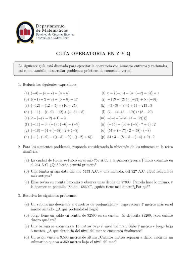Operatoria en Z y Q: Guía Práctica | PDF