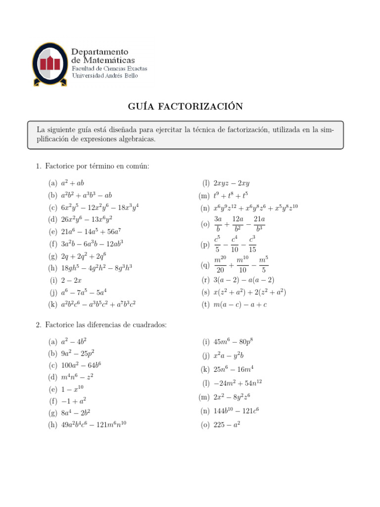 Guia Factorización | PDF