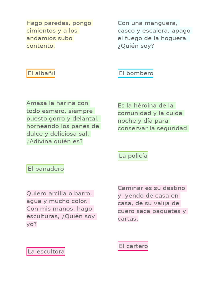 Adivinanzas sobre oficios y profesiones | PDF