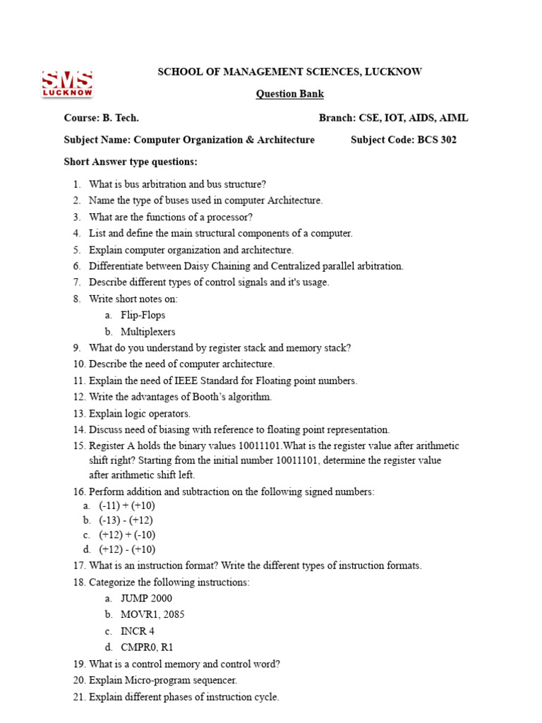 BCS-302_COA_Question Bank (All Units) | PDF | Computer Data Storage | Cpu Cache