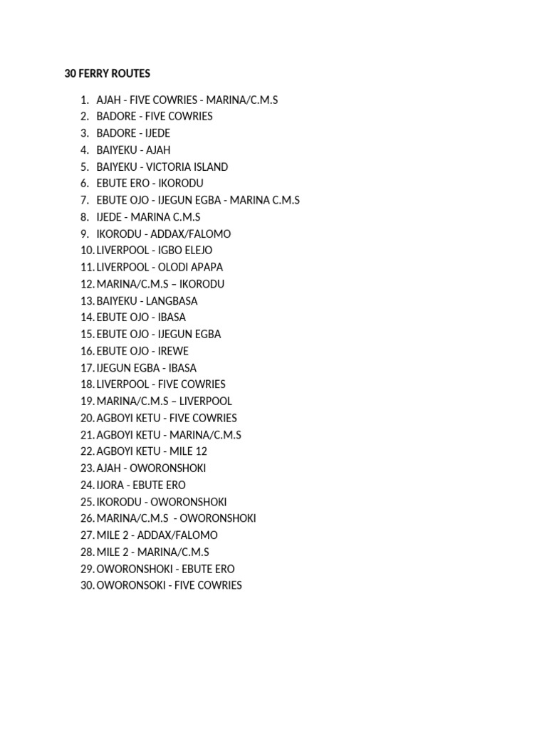Jetty Locations and 30 Ferry Routes | PDF