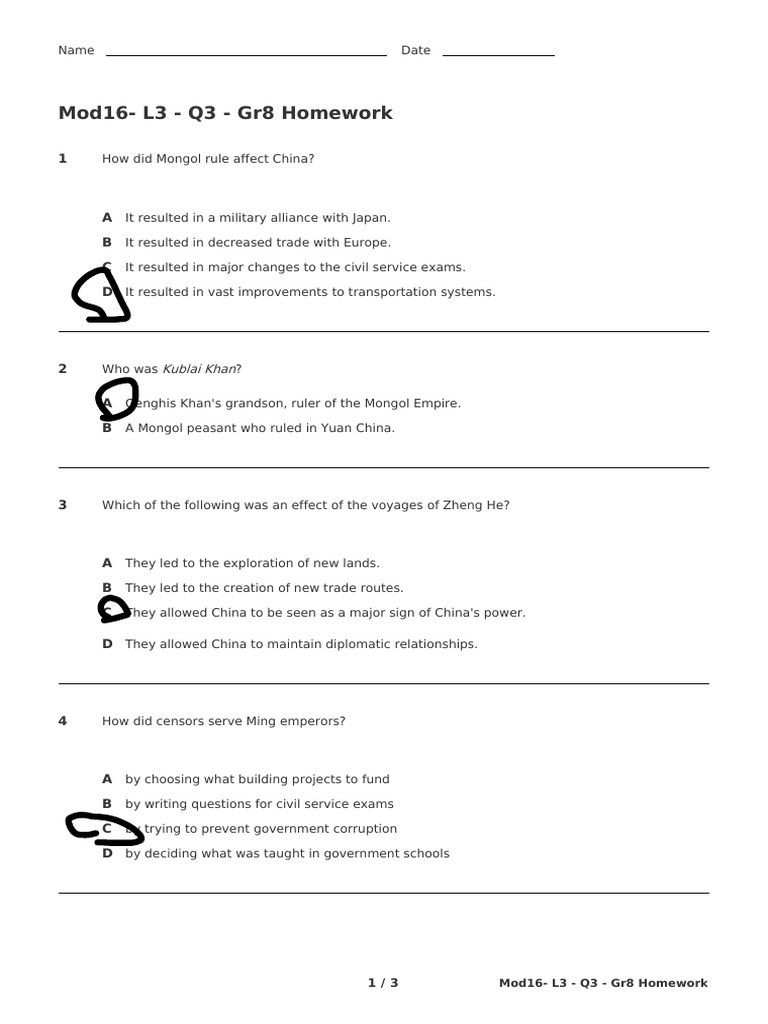 Mod16 - L3 - Q3 - Gr8 Homework | PDF | China | World Politics