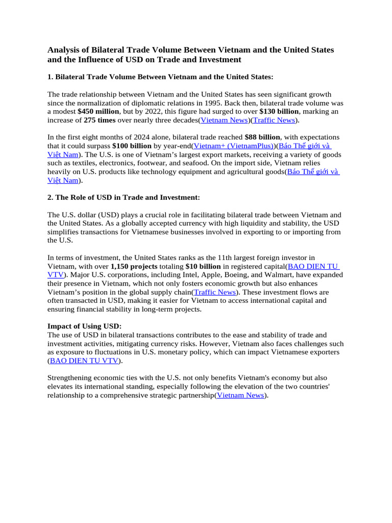 Analysis of Bilateral Trade Volume Between Vietnam and The United ...